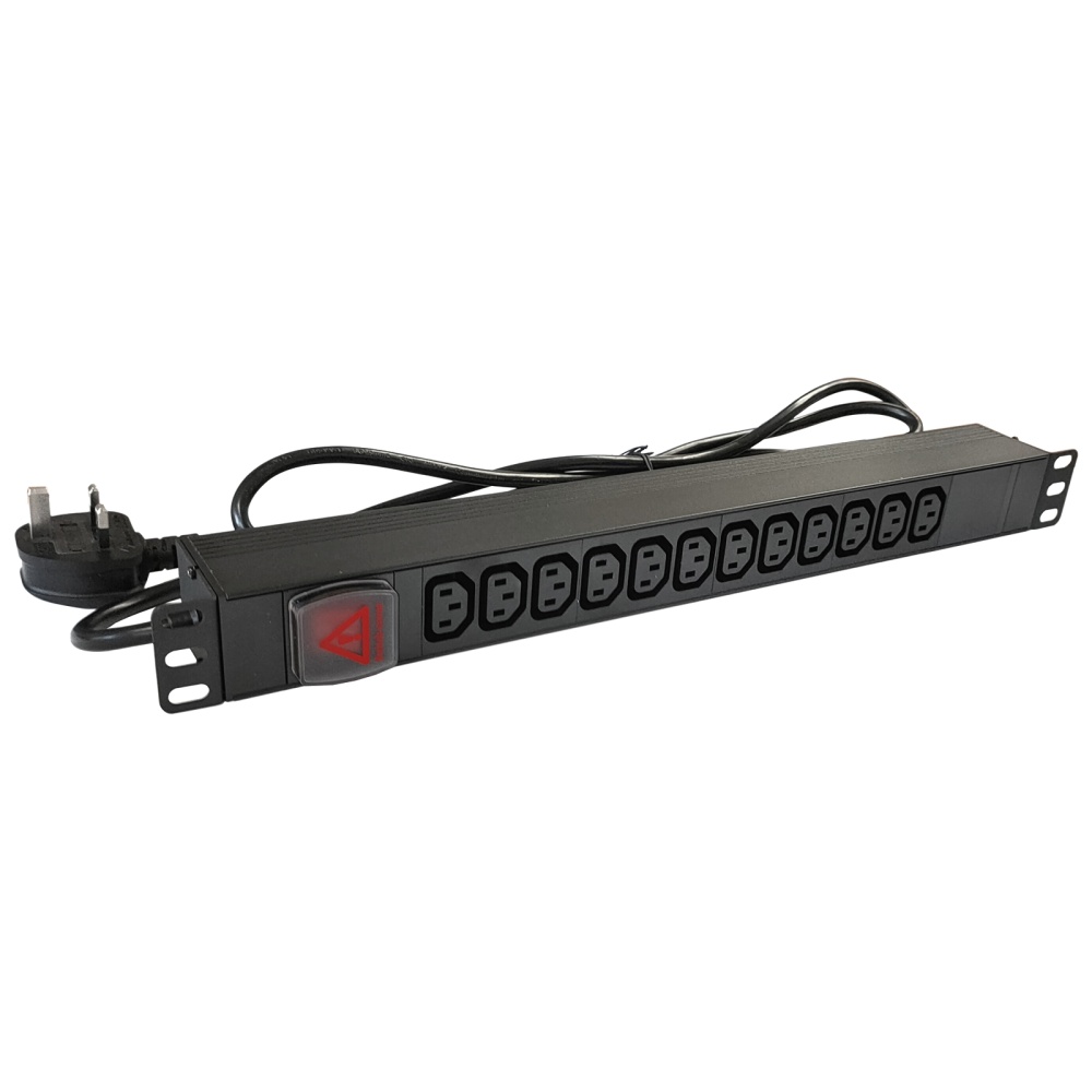 12 Way Horizontal IEC 13 13A Rack Mount PDU Switched - UK Plug - DigiDirect
